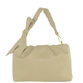 modamoda.de T254 - ital. Damen Henkeltasche Klein aus Leder, Farbe:Cremebeige