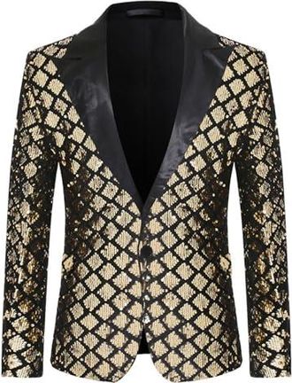 Generico Veste de loisirs pour homme semi-souple &eacute;l&eacute;gante avec ornements &agrave; paillettes pour un style nocturne &eacute;l&eacute;gant Costume de carnaval, or, XXL