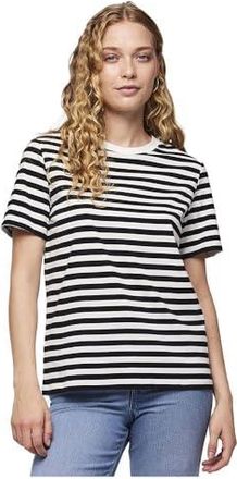 Pieces Femme Pcria Tee Stripes Noos BC T-Shirt, Noir/Rayures : Blanc Brillant, XS EU