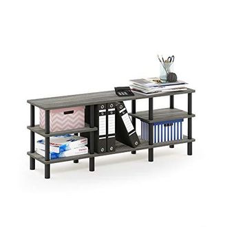 Furinno Turn-N-Tube Meuble TV Multifonctionnel &agrave; 3 Niveaux &agrave; &Eacute;tag&egrave;re Large, Ch&ecirc;ne Fran&ccedil;ais Gris/Noir, Bois dense, One Size