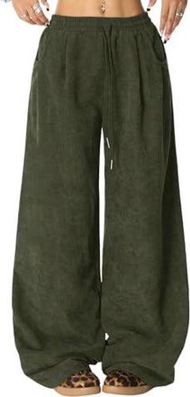 Generic Pantalon en velours c&ocirc;tel&eacute; pour femme - Taille &eacute;lastique - Jambes larges - Pantalon de loisirs &eacute;lastique - Pantalon haut confortable - Pantalon palazz