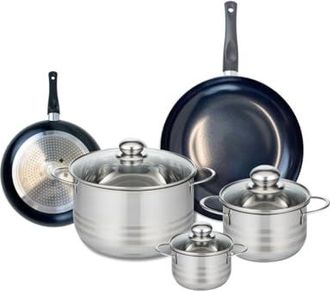 Fackelmann ELO 9726750 Batterie de cuisine 5 pi&egrave;ces, Ensemble de 2 Po&ecirc;les de cuisson 20 et 28 cm et 3 faitouts 12, 16 et 24 cm Elo Prima Brillant, inox, inductio
