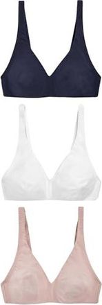 Next Femme Soutien-Gorge en Coton mélangé Ultra Confortable sans Armatures Bonnets A-E, Lot de 3 Blanc/Bleu Marine/Rose 90