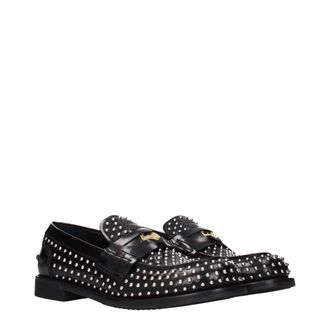 Miu Miu Womens Black Leather Slip-On Loafers