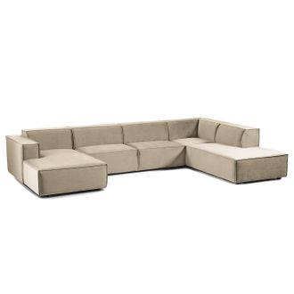 Studio Copenhagen home24 Wohnlandschaft Beige/Beige Samt Shyla 369 x 70 x 234cm Longchair davorstehend links / Ottomane rechts Glamour