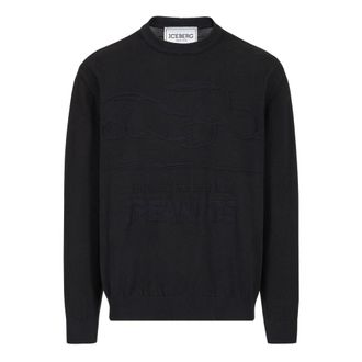 Iceberg Homme, Pulls, Noir, Taille: M Pull ras du cou en coton avec motif Peanuts en incrustation