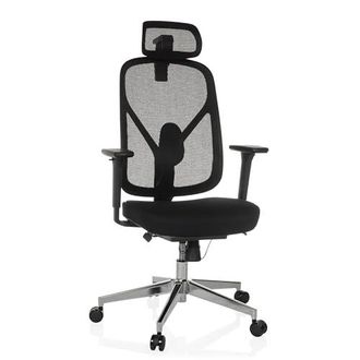 hjh OFFICE Bürostuhl ergonomisch RALOO PRO Netz Drehstuhl mit Verstellbarer Kopf- und Lordosenstütze, Sitztiefenverstellung, Schwarz