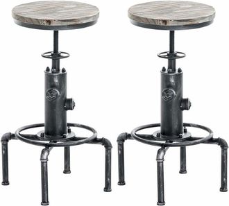 Clp Lot de 2 Tabourets de bar Lumos avec assise en bois Style industriel Argent antique