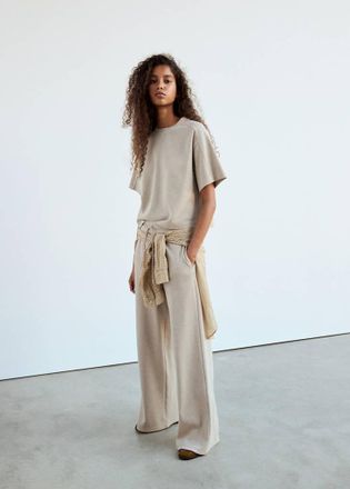 Mango Pantalon droit maille fine &eacute;cru - Femme - XXS - MANGO