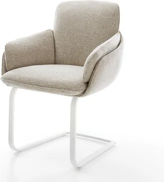DELIFE Freischwinger Luan-Flex mit Armlehnen Webstoff Soft Beige Freischwinger flach Wei&szlig;, Esszimmerst&uuml;hle