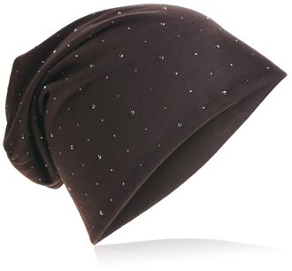 Miobo Jersey Slouch Beanie Long M&uuml;tze mit edler Strass Nieten Applikation Unisex Unifarbe Herren Damen Trend,Sattelbraun