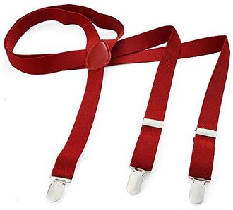 Miobo Bretelles de pantalon pour femme ou homme - Longues bretelles &eacute;lastiques en Y avec 3 clips de couleur unie - rouge - One Size