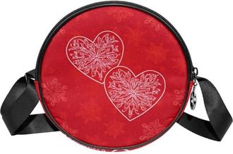 Generic Petit sac &agrave; bandouli&egrave;re rond pour femme, motif flocon de neige et coeur, sac &agrave; dos avec fermeture &eacute;clair, bretelles r&eacute;glables, sac &agrave; main rond d&eacute;contr