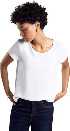 Street One Damen A321755 Materialmix-T-Shirt, Weiß, 44