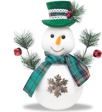 Com-Four Schneemann Figur Größe L, süße Weihnachtsdeko, optimal als Tischdeko zur Adventszeit, schöne Dekofigur für Innen (grün-weiß - L)
