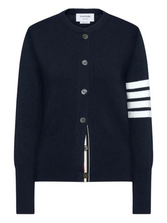 Thom Browne Intarsien-Cardigan mit 4-Streifen-Logo - Blau