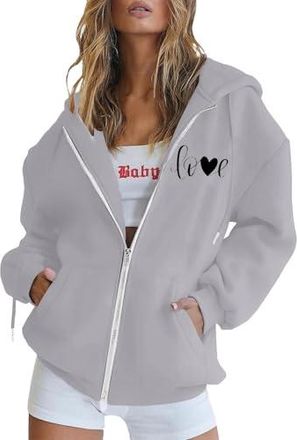 Generic Vestes &agrave; capuche et sweatshirts &agrave; capuche tendance pour femme 2026 - Imprim&eacute; &eacute;l&eacute;gant - Fermeture &eacute;clair - Manches longues - Cordon de serrage - Polair