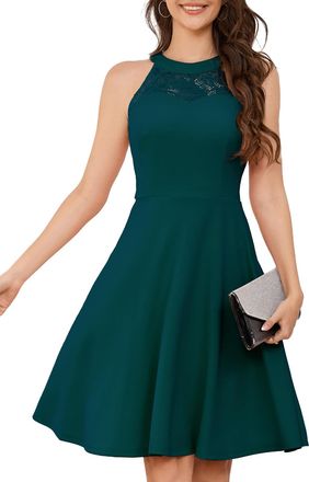 Bbonlinedress Abendkleider elegant für Hochzeit festliches Kleid Neckholder Sommerkleider Cocktailkleid Turquoise 3XL