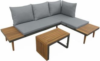 Sweeek Modulares Gartenmöbelset aus Aluminium und Akazienholz, 4-Sitzer Anthrazit / Dunkelgrau