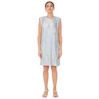 Suncoo Femme, Robes, Bleu, Taille: 42 FR Robe sans manches à sequins - Dos nu argent
