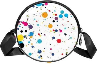 Generic Sac &agrave; bandouli&egrave;re rond pour femme, motif pois color&eacute;s, petit sac &agrave; bandouli&egrave;re avec fermeture &eacute;clair, bretelles r&eacute;glables, sac &agrave; main rond d&eacute;contract&eacute;