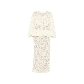 Self Portrait Floral Lace Peplum Midi Dress - - Dresses - Damen - Beige - XS