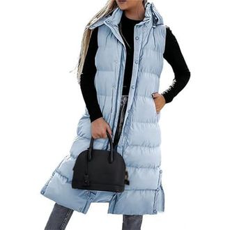 Generic Upliftjoys Gilet long sans manches pour femme, capuche matelass&eacute;e et fermeture &agrave; boutons, pour lhiver, bleu ciel, 4XL