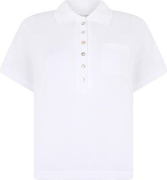 Vince Femme, Tops, Blanc, Taille: 36 FR Polo Court en Coton &agrave; Poche