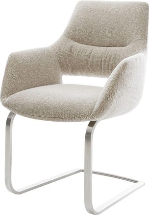 DELIFE Schwingstuhl Yago-Flex mit Armlehnen Freischwinger flach Edelstahl Webstoff Soft Beige Taschenfederkern