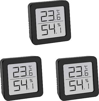 TFA Dostmann Digitales Thermo-Hygrometer, zur Raumklimakontrolle, klein und handlich, schwarz, (L) 61 x (B) 20 x (H) 61 mm (Packung mit 3)