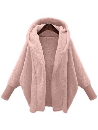 Generic 2025 Manteau dhiver &agrave; capuche en polaire ample &agrave; manches longues pour femme Couleur unie, rose, 3XL