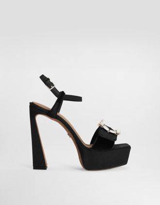 Dolce & Gabbana Plateau-sandalette Aus Samt Mit Schmuckschnalle - Frau Sandalen Und Wedges Schwarz 36.5