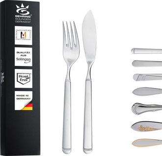 Gehring SOLINGEN| Gehring Fischbesteck - Fischmesser & Fischgabel | Made in Germany, Set f&uuml;r 6 Personen, 12 teilig, Edelstahl 18/10