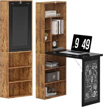 HOMCOM Bureau avec rangement - HOMCOM - pliable - bibliothèque poste de travail tableau noir étagère réglable - MDF - 98x51x153cm - marron