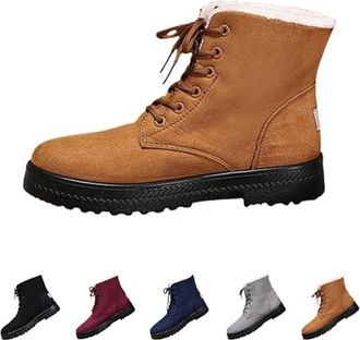 Generic Bottes dhiver &agrave; talon bas pour femme - Bottes de neige vintage &agrave; enfiler - Antid&eacute;rapantes - L&eacute;g&egrave;res - Bottes de marche mi-mollet r&eacute;tro &agrave; lacets - Chau