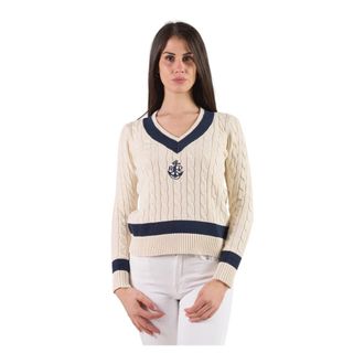 Ralph Lauren Damen Baumwoll V-Ausschnitt Pullover in Creme - S- MAS - - Knitwear - Damen - Beige - L