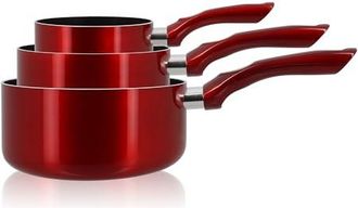 Menastyl Cuisson Set de 3 casseroles 14, 16, 18cm Cerise - En aluminium compatible tous feux dont induction et lave-vaisselle - 6014161