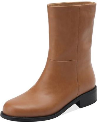 SJJH Bottes western &agrave; enfiler pour femme | Bottes rondes &eacute;l&eacute;gantes, parfaites pour les pantalons et les jupes, talon de 3,5 cm, Marron 1, 45 EU