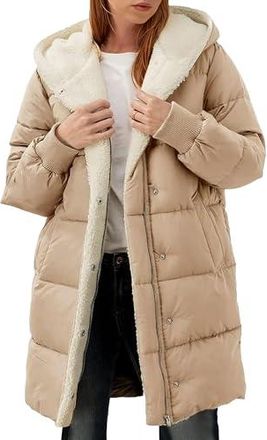 Generic Parka dhiver surdimensionn&eacute;e doubl&eacute;e Sherpa pour femme - Parka matelass&eacute;e en polaire chaude avec fermeture &eacute;clair - Avec capuche, kaki, XXL