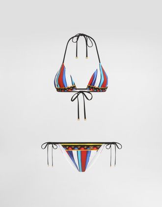 Dolce & Gabbana Triangel-bikini Mit Carretto-print - Frau Bademode Multicolor 2