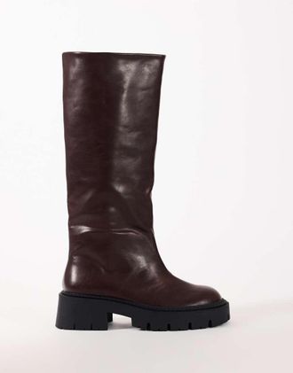 Topshop Lennox Chunky-Kniestiefel in Schokobraun