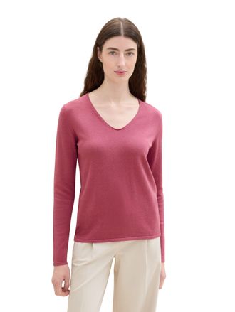 Tom Tailor Damen Basic Strickpullover mit V-Ausschnitt, 16348 - Pink Velvet, S