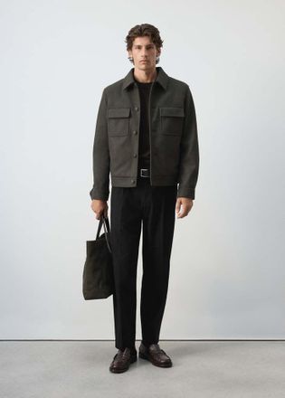 Mango Veste en flanelle avec poches vert fonc&eacute; - Homme - XL - MANGO MAN