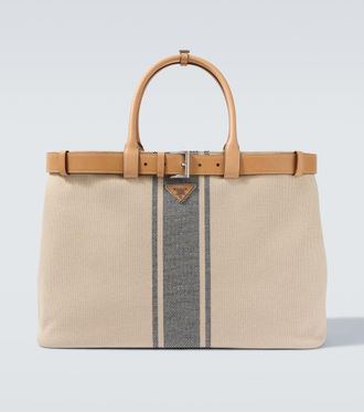 Prada Tote Bag Prada Buckle aus Canvas mit Leder