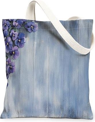 Generic Sac fourre-tout en toile avec fleurs violettes printani&egrave;res pour le shopping, 33 x 38,1 cm, motif floral rustique, sac d&eacute;picerie r&eacute;utilisable, sac d&eacute;p