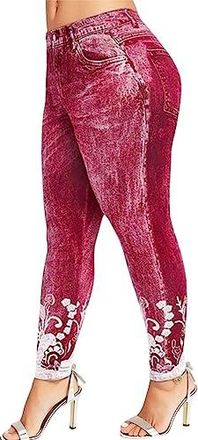 Generic Legging de sport pour femme - Pantalon de fitness imprim&eacute; - Pour course &agrave; pied, yoga, sport, Rouge, 5XL