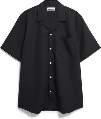 Armedangels Herren Hemd aus Leinen-Mix LOVAAR LINO Relaxed Fit Black