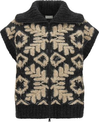 Brunello Cucinelli Mohair-Mix Cardigan mit Pailletten und Rei&szlig;verschluss - - Knitwear - Damen - Grau - XS