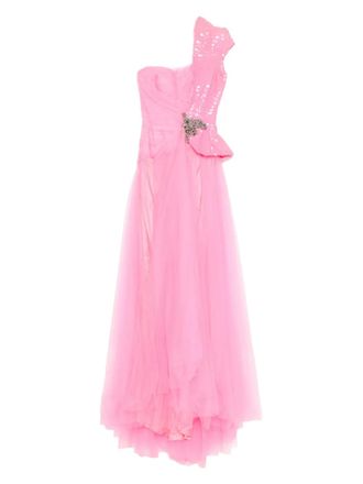 Gemy Maalouf robe longue asym&eacute;trique &agrave; ornements - Rose