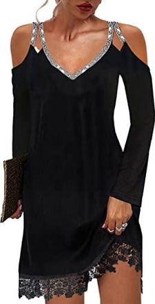 Onsoyours Femme Robe Mousseline Robes De Soiree Elegante Transparentes en Tulle Robe De Fête Cocktail Mini Jupe Portefeuille Chic 05 Noir XXL